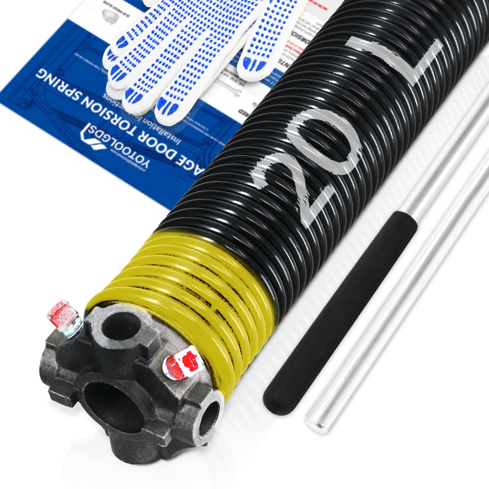 YoToolGDS Left Hand WindďźBlack Coneďź2" Garage Door Torsion Spring with Non-Slip Winding Bars & Gloves, High Precision Electrophoresis Black Coated, for Replacement, MIN 16,000 Cycles (0.207x2''x20'')