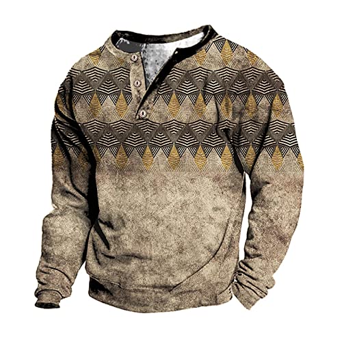 Men Hoodies Fashion, Mens Sweatshirts Tall Pullover Sweatshirts Crewneck Pastel Hoodies V-Neck Sweater Men's 3D Digital Printing Stand Collar 3 Button Vintage Energy Hoody Claw (M, Light Brown)