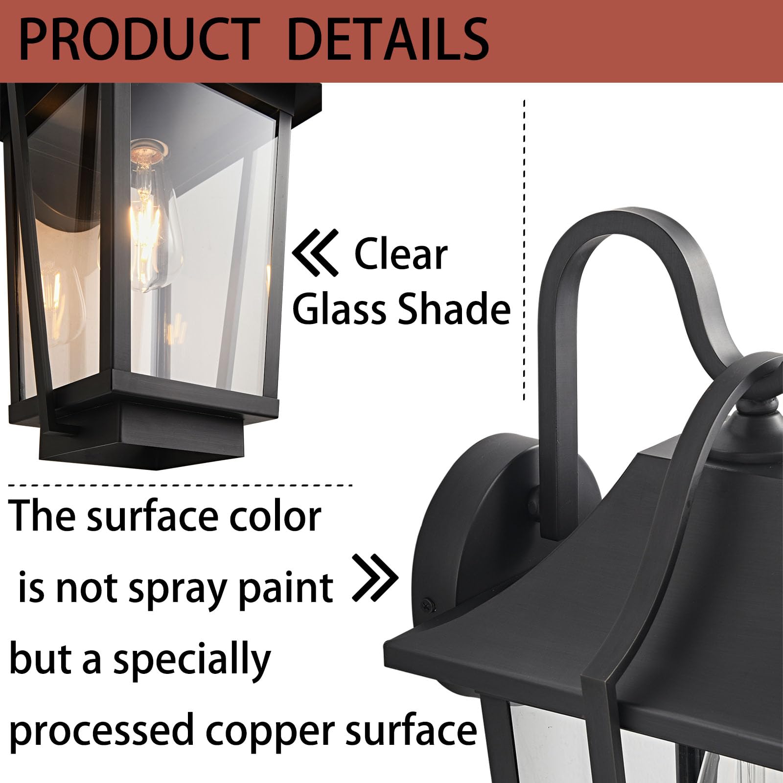 ShinYouneL Matte Black Outdoor Wall Lights Anti-Rusted 1-Light Copper Porch Light Waterproof Exterior Light Fixture Wall Lantern Sconce Outside Lights for Front Door Patio Garage