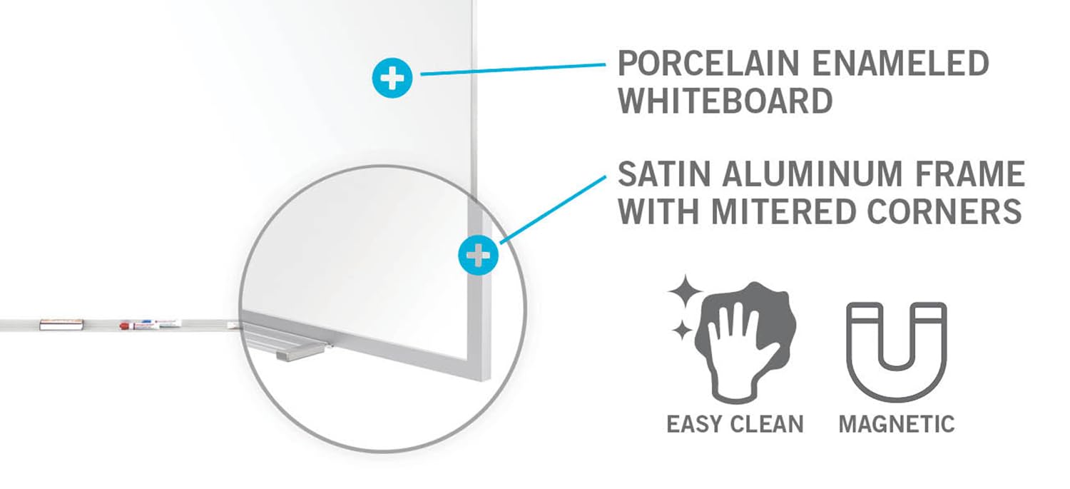 Ghent 4 x 12 Porcelain Magnetic Whiteboard, Aluminum Frame, 1 Marker, 1 Eraser, Made in The USA, 2 Piece Board with Joiner…