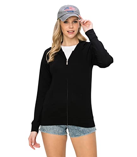 LALAPARKS Lightweight Cotton Zip-Up Hoodie Jacket - Comfy Casual Active Plain Everyday Wear - Black X-Large