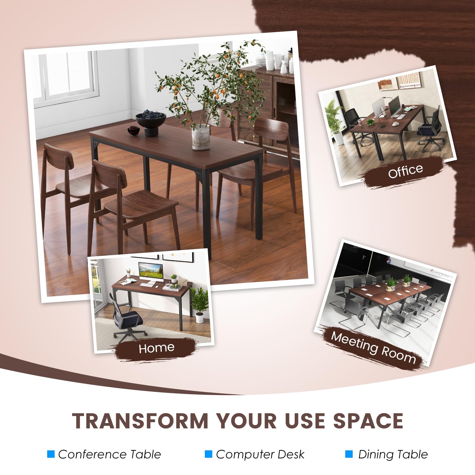 Tangkula Conference Table Set of 4, Rectangular Meeting Room Table with Large Tabletop & Heavy-Duty Metal Frame, Multifunctional Computer Desk for Home, Office, Conference Room
