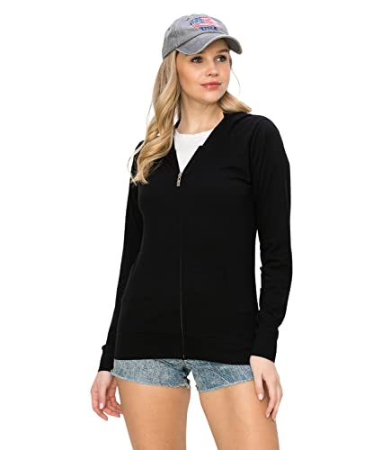 LALAPARKS Lightweight Cotton Zip-Up Hoodie Jacket - Comfy Casual Active Plain Everyday Wear - Black X-Large