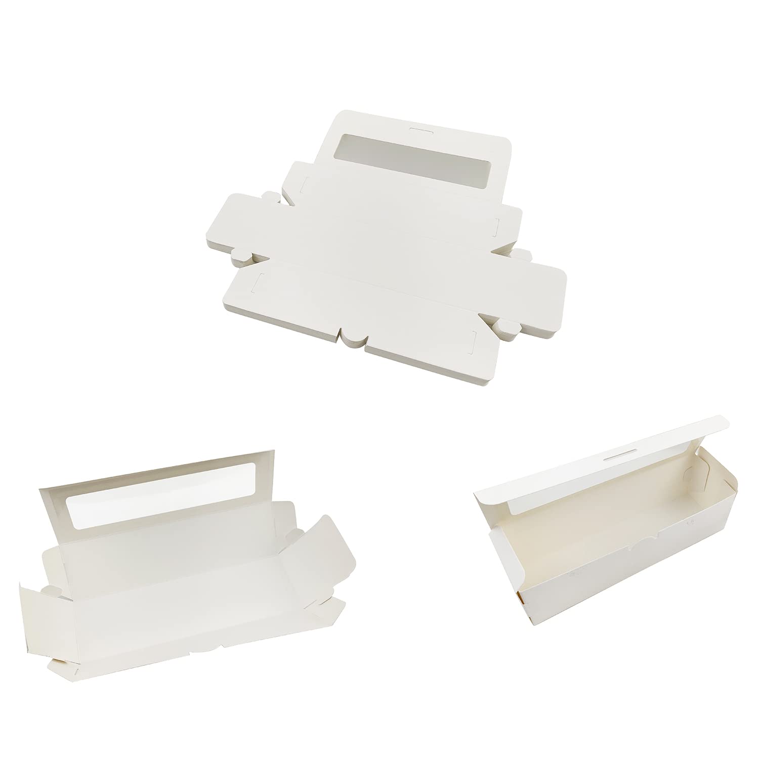 Chneeu 30 Pack Macaron Boxes Macaron Packaging Box with Window Long Pastry Cookie Boxes Dessert Boxes Small Treat Boxes Rectangle Cookie Boxes Strawberry Boxes, white