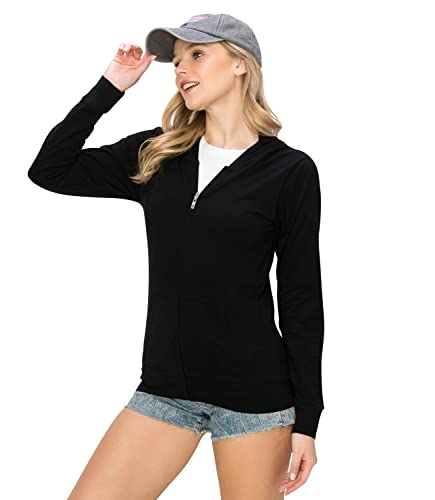 LALAPARKS Lightweight Cotton Zip-Up Hoodie Jacket - Comfy Casual Active Plain Everyday Wear - Black X-Large
