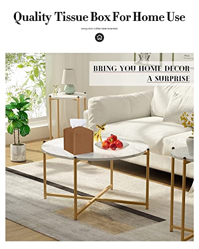 Tissue Box Cover, Jeethemy, Square Tissue Box Holder for Black PU Leather with Braided Pattern, Portable and Foldable, Can Be Used Both at Home and Outdoors,Single Soft Camel
