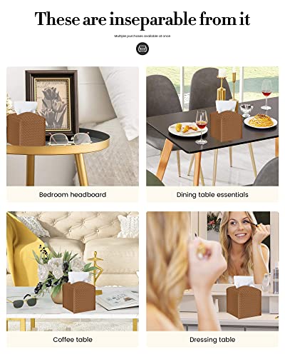 Tissue Box Cover, Jeethemy, Square Tissue Box Holder for Black PU Leather with Braided Pattern, Portable and Foldable, Can Be Used Both at Home and Outdoors,Single Soft Camel