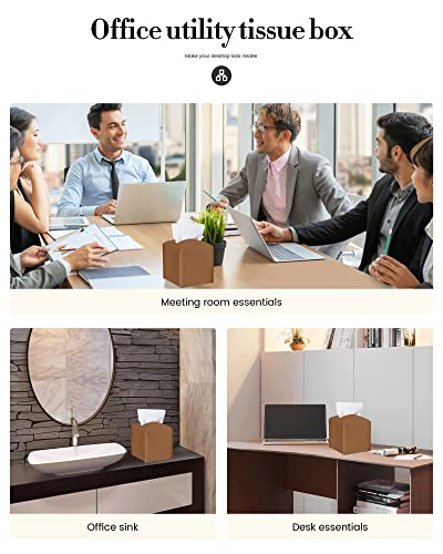 Tissue Box Cover, Jeethemy, Square Tissue Box Holder for Black PU Leather with Braided Pattern, Portable and Foldable, Can Be Used Both at Home and Outdoors,Single Soft Camel