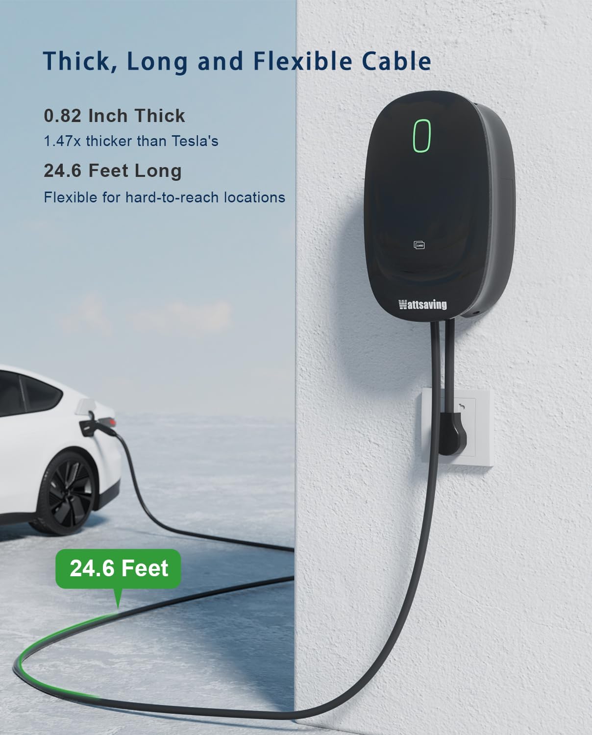 Wattsaving Level 2 EV Charger - 240 Volt up to 40 Amp Electric Vehicle Charging Station with NEMA 14-50 Plug and 24.6 Ft Cable, Black