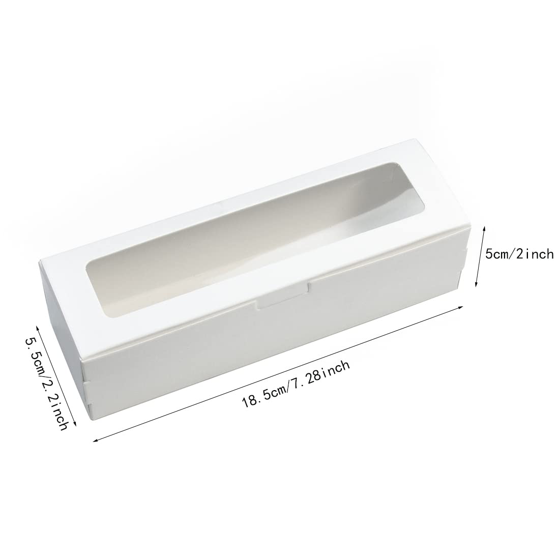 Chneeu 30 Pack Macaron Boxes Macaron Packaging Box with Window Long Pastry Cookie Boxes Dessert Boxes Small Treat Boxes Rectangle Cookie Boxes Strawberry Boxes, white