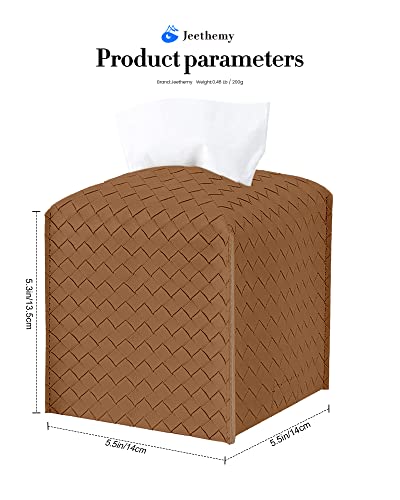 Tissue Box Cover, Jeethemy, Square Tissue Box Holder for Black PU Leather with Braided Pattern, Portable and Foldable, Can Be Used Both at Home and Outdoors,Single Soft Camel