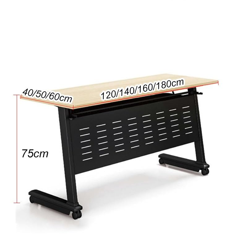 Folding Conference Table, Flip Top Mobile Training Table with Modesty,Storage Layer and Lockable Wheels,Wood Tabletop, Metal Frame (Color : A, Size : 120 * 40 * 75cm)