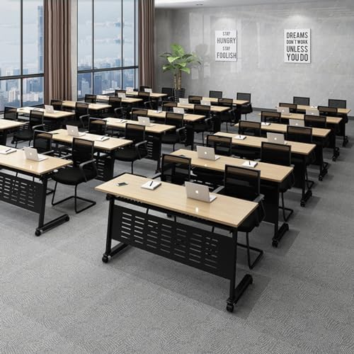 Folding Conference Table, Flip Top Mobile Training Table with Modesty,Storage Layer and Lockable Wheels,Wood Tabletop, Metal Frame (Color : A, Size : 120 * 40 * 75cm)