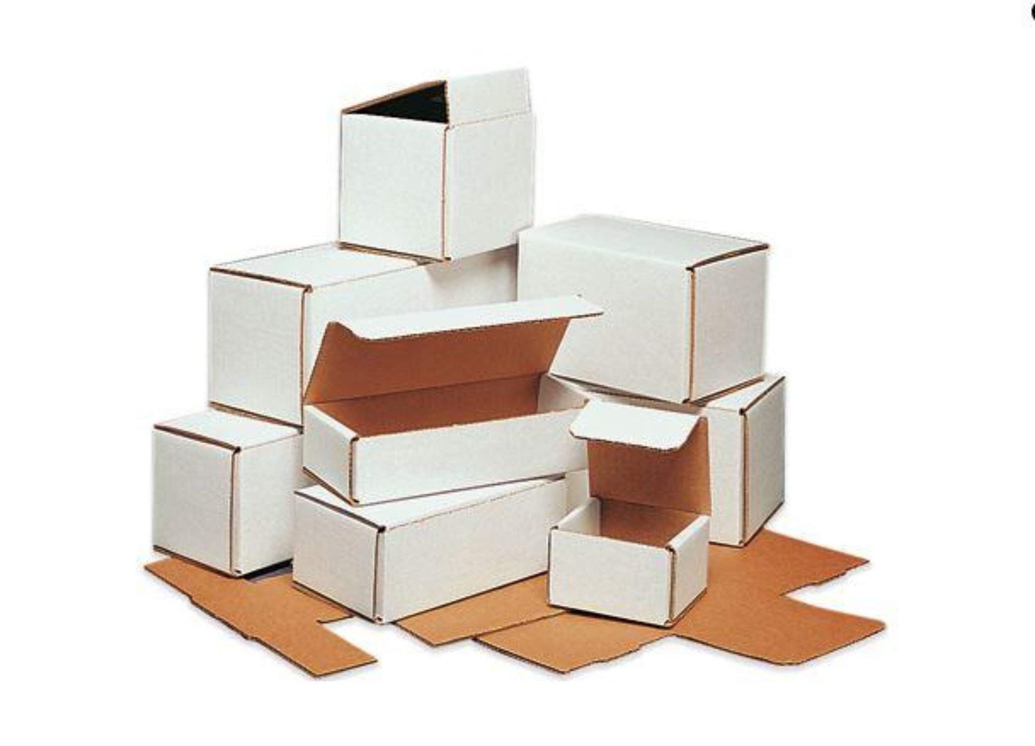 Secure Seal Shipping Boxes - 6x4x4" Mailers - White Foldable Corrugated Cardboard Packaging for Mailing, Moving, Storage, and Organizing - Strong Lightweight Foldable (Bulk 200 Pack)