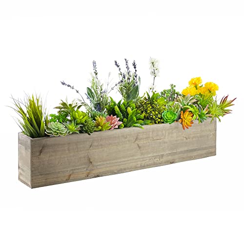 CYS EXCEL Rectangle Wood Planter Box with Removable Plastic Liner (H:6" Open:35"x6") | Multiple Size Choices Wood Rectangular Planter | Indoor Decorative Window Box