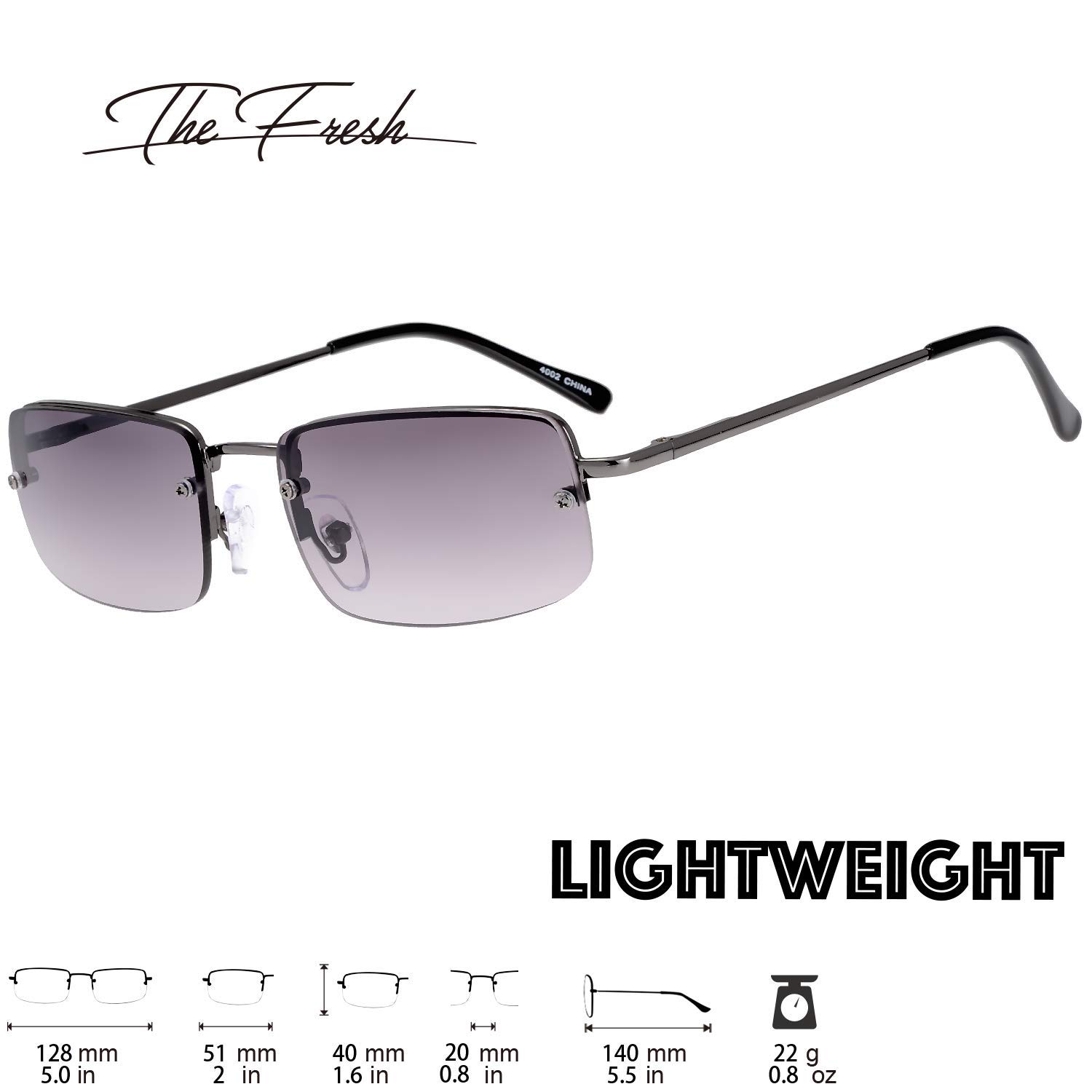 The Fresh Minimalist Small Rectangular Sunglasses Clear Eyewear Spring Hinge - Gift Box Package (205-Gun grey, Gradient Grey, 51)