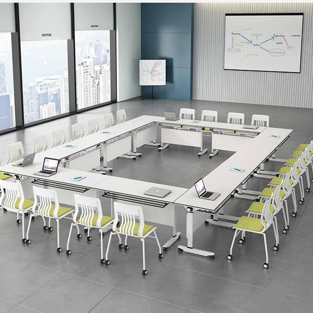 Folding Conference Table, Flip Top Mobile Training Table with Modesty,Storage Layer and Lockable Wheels,Wood Tabletop, Metal Frame (Color : A, Size : 120 * 40 * 75cm)