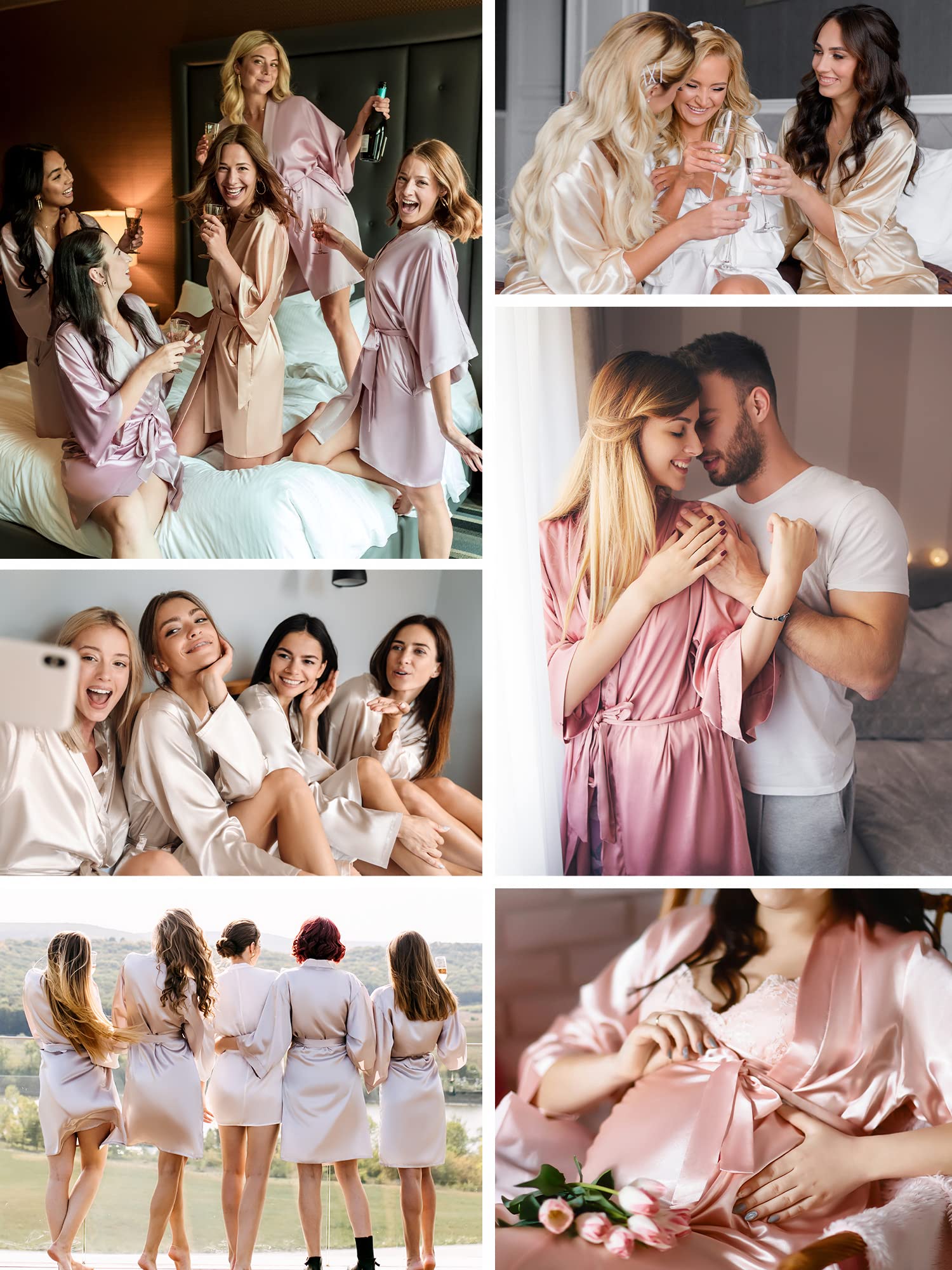 SIORO Women's Silk Robes Satin Kimono Robes Bridesmaid Wedding Robes Silky Bathrobes Summer Loungewear S-XXL