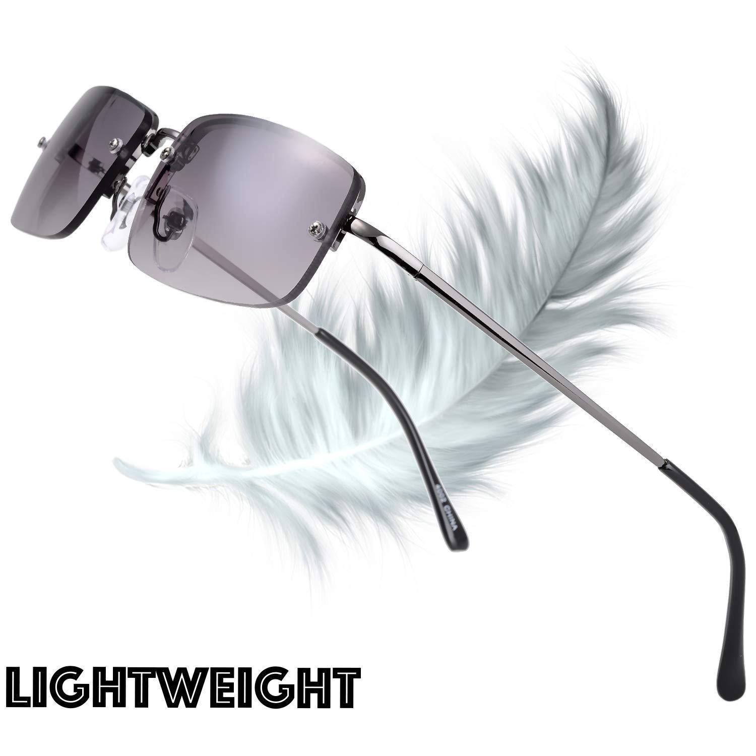 The Fresh Minimalist Small Rectangular Sunglasses Clear Eyewear Spring Hinge - Gift Box Package (205-Gun grey, Gradient Grey, 51)