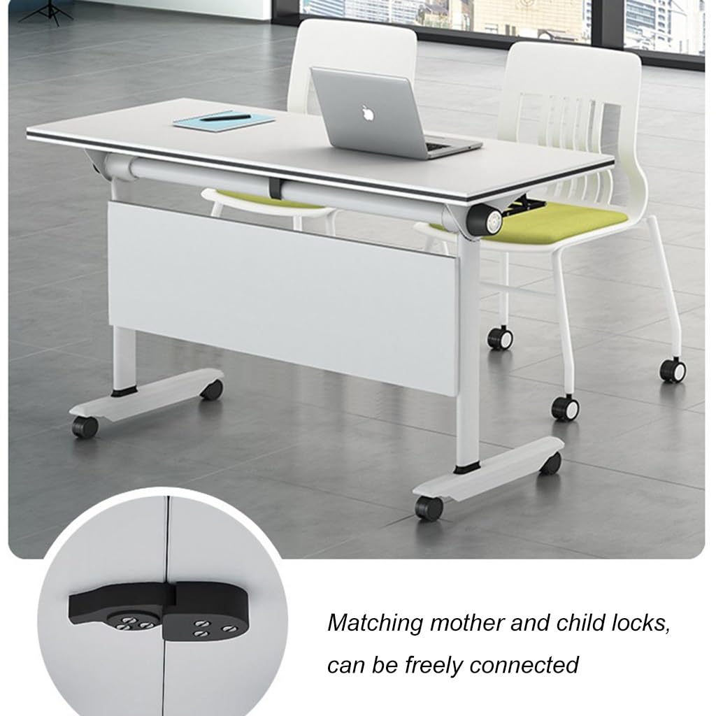 Folding Conference Table, Flip Top Mobile Training Table with Modesty,Storage Layer and Lockable Wheels,Wood Tabletop, Metal Frame (Color : A, Size : 120 * 40 * 75cm)