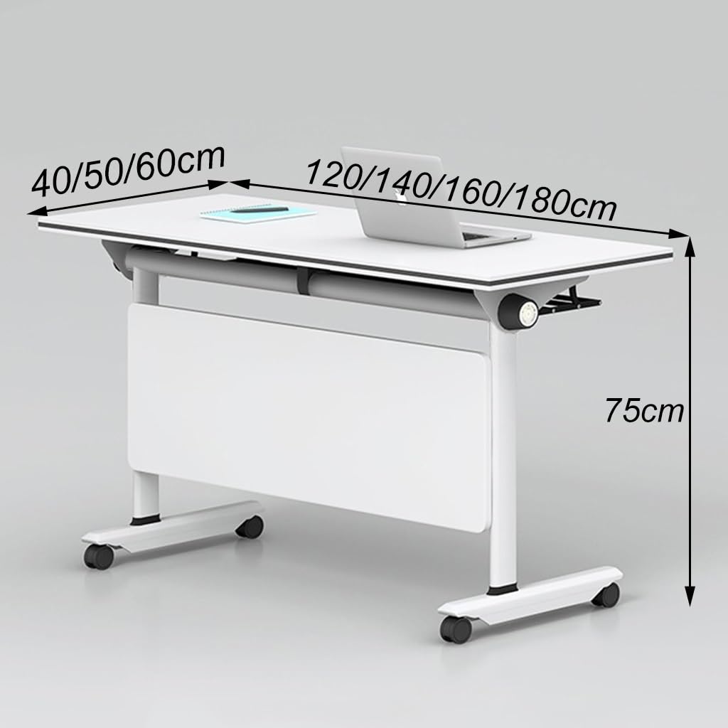 Folding Conference Table, Flip Top Mobile Training Table with Modesty,Storage Layer and Lockable Wheels,Wood Tabletop, Metal Frame (Color : A, Size : 120 * 40 * 75cm)