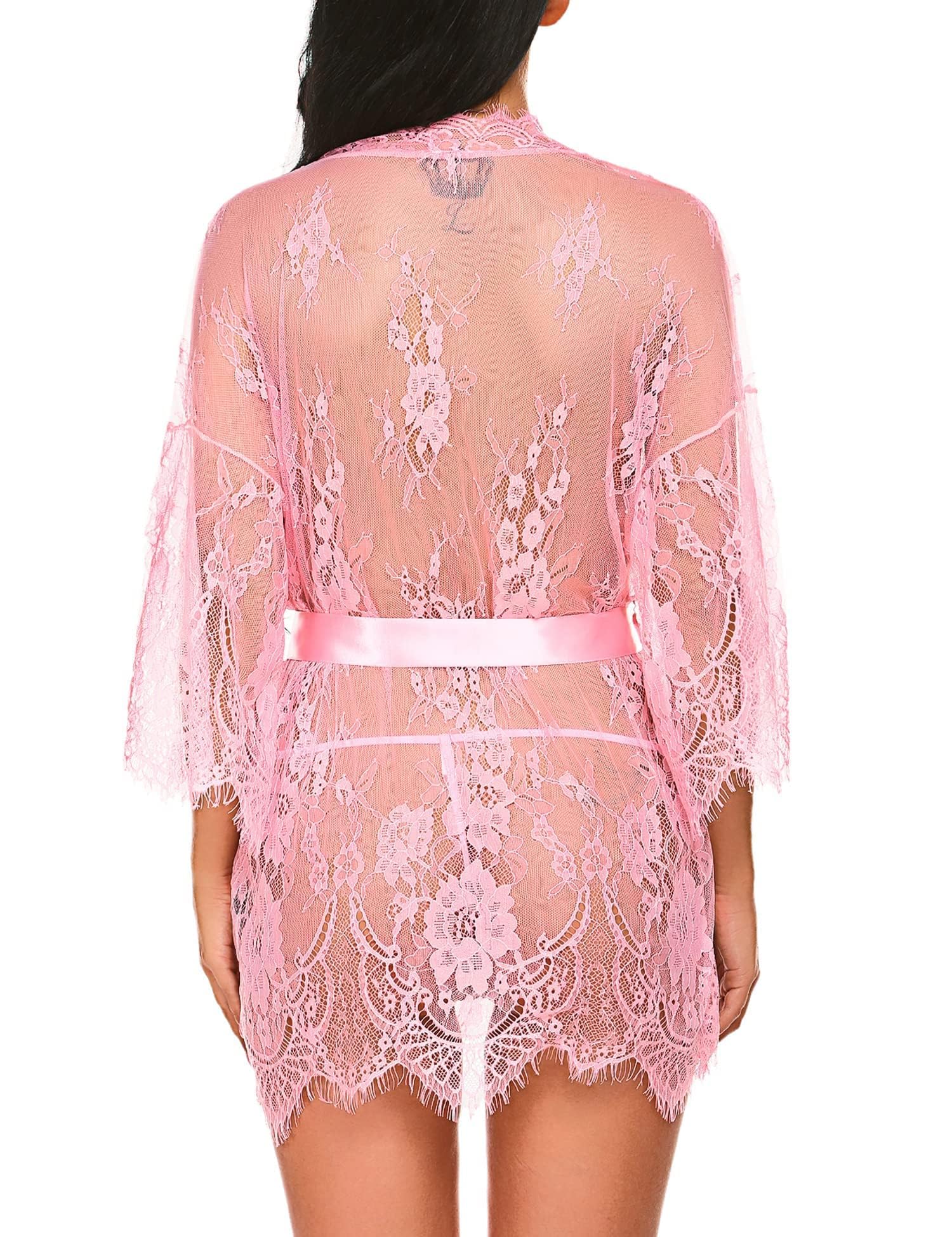 Avidlove Lingerie Robes for Women Sheer Kimono Robe Exotic Nightgowns V Neck Sleepwear Pink M