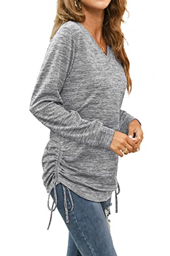 Tunic Tops to Wear with Leggings for Women V Neck Tops Basic Grey L