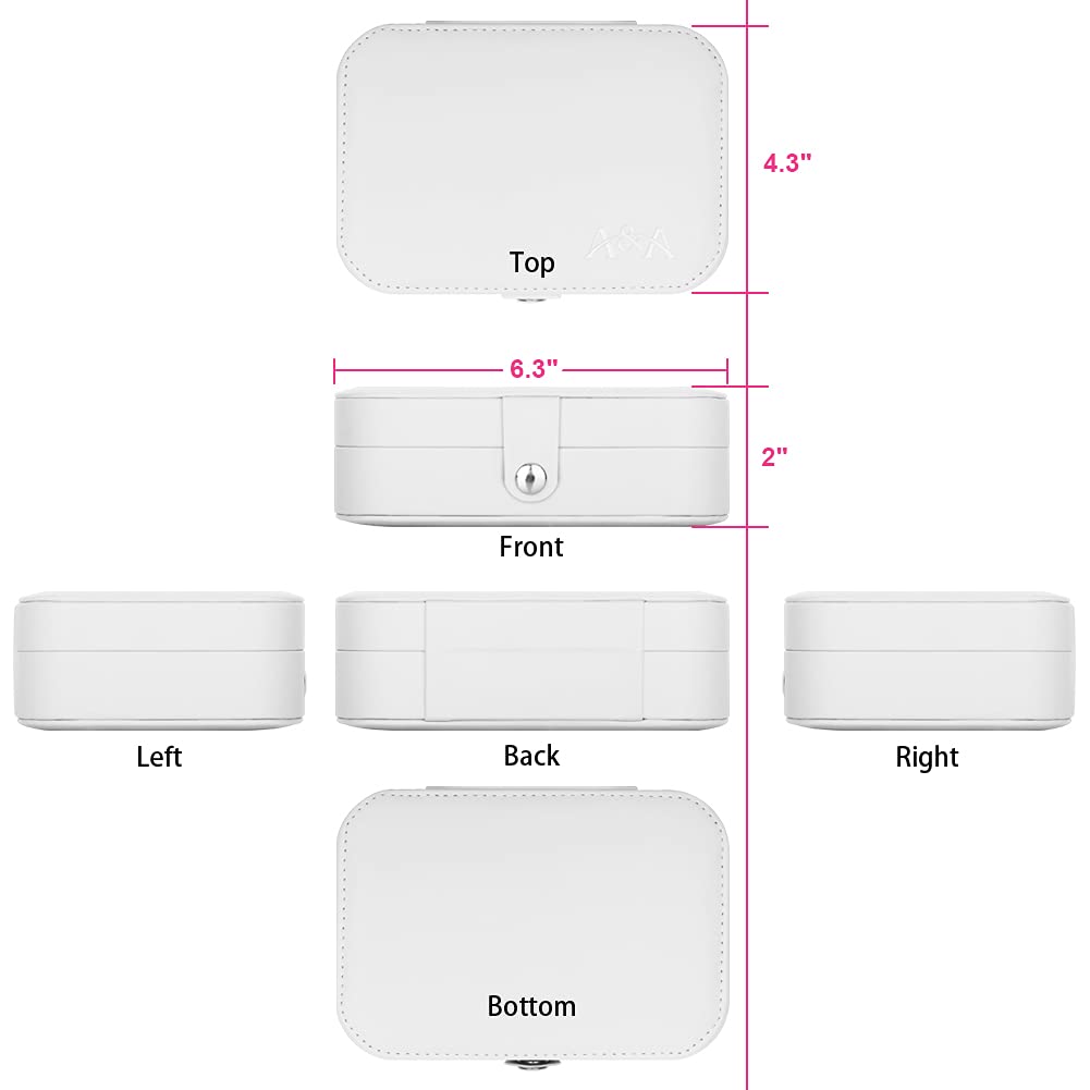 A&A Jewelry Travel Organizer Box - Multifunctional Mini Portable Jewelry Storage Case White