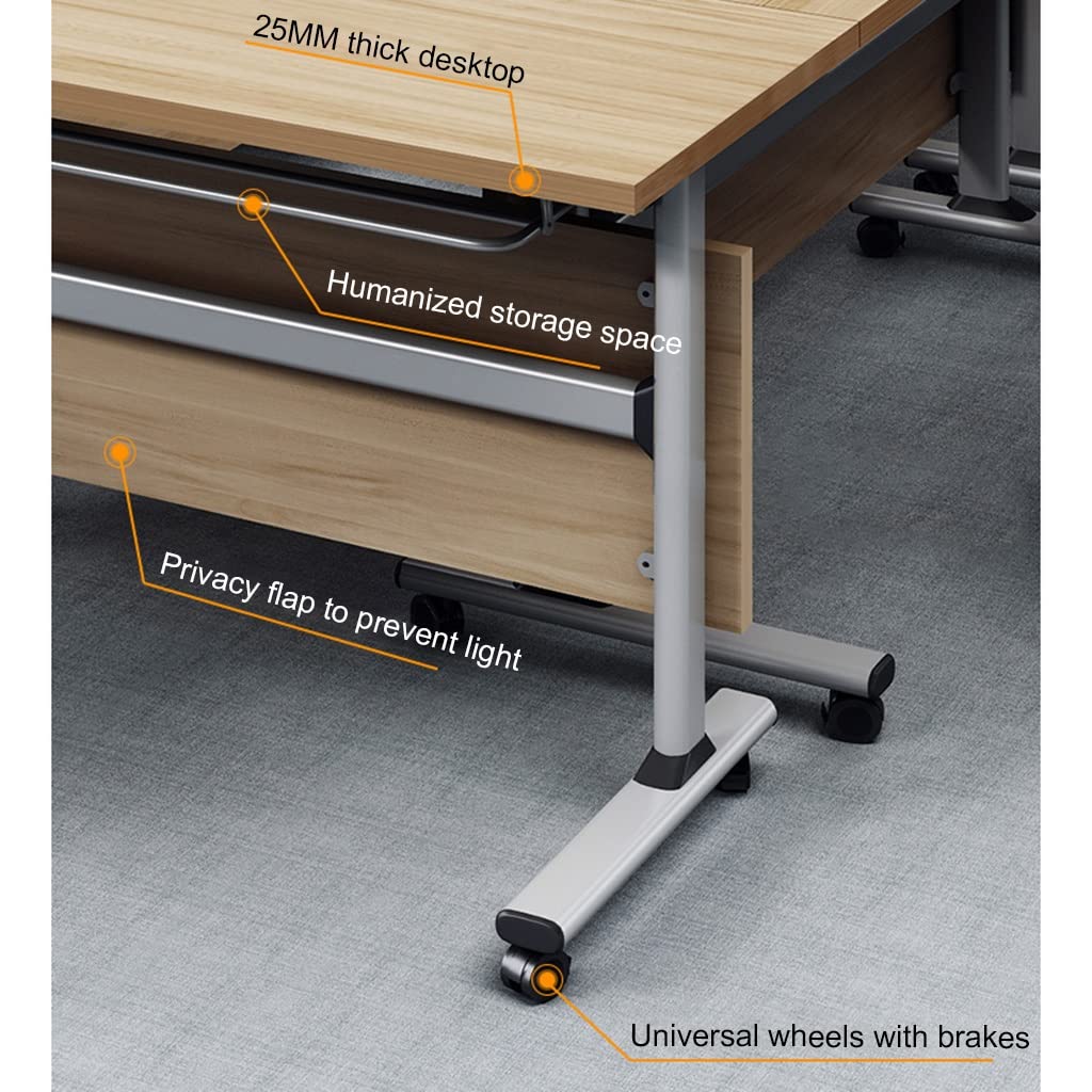 Foldable Meeting Table Set of 3,Flip Top Mobile Training Table with Modesty and Lockable Wheels, for Conference Rooms,Training Rooms,Media Centers,Classrooms