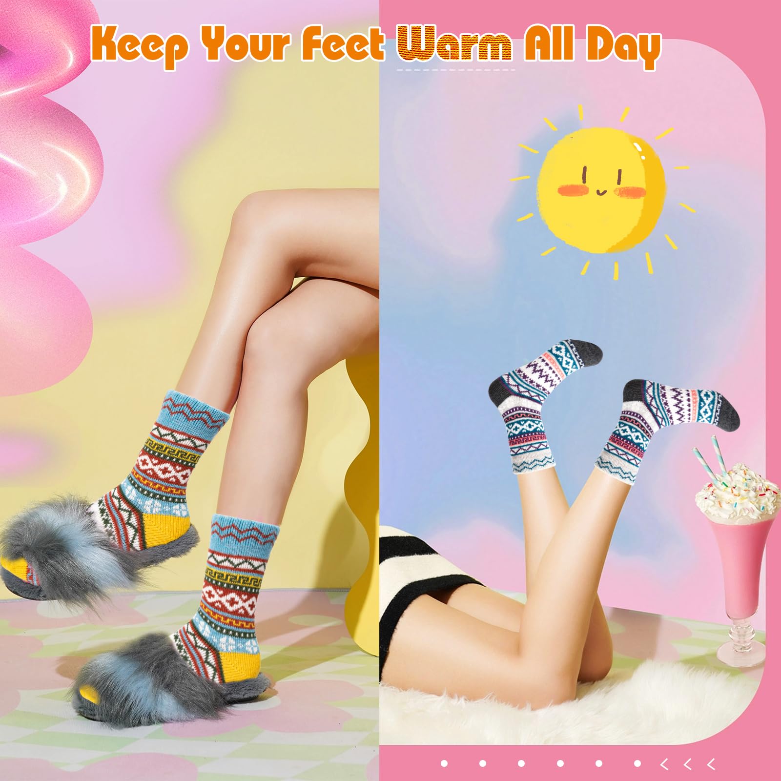 HiTauing 10 Pack Women Socks Winter Wool Sock Gifts for Women Soft Warm Thick Cozy Crew Socks Christmas Gifts Socks One Size