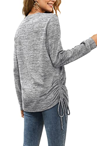 Tunic Tops to Wear with Leggings for Women V Neck Tops Basic Grey L