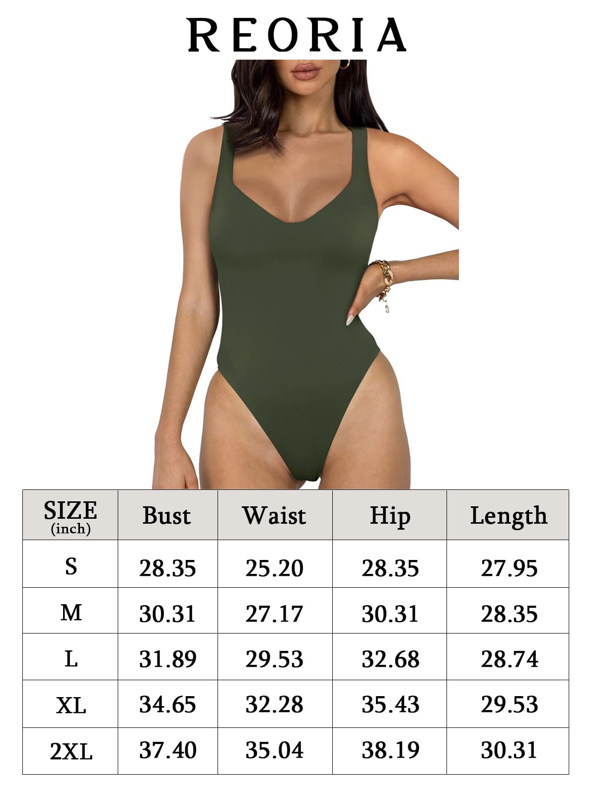 REORIA Women's Summer Sexy Casual V Neck Racer Back Double Lined Seamless Sleeveless Slimming One Piece Leotards Going Out Trendy Tank Top Thong Bodysuits Neon Rose Red Medium