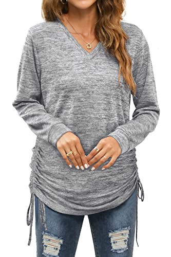 Tunic Tops to Wear with Leggings for Women V Neck Tops Basic Grey L