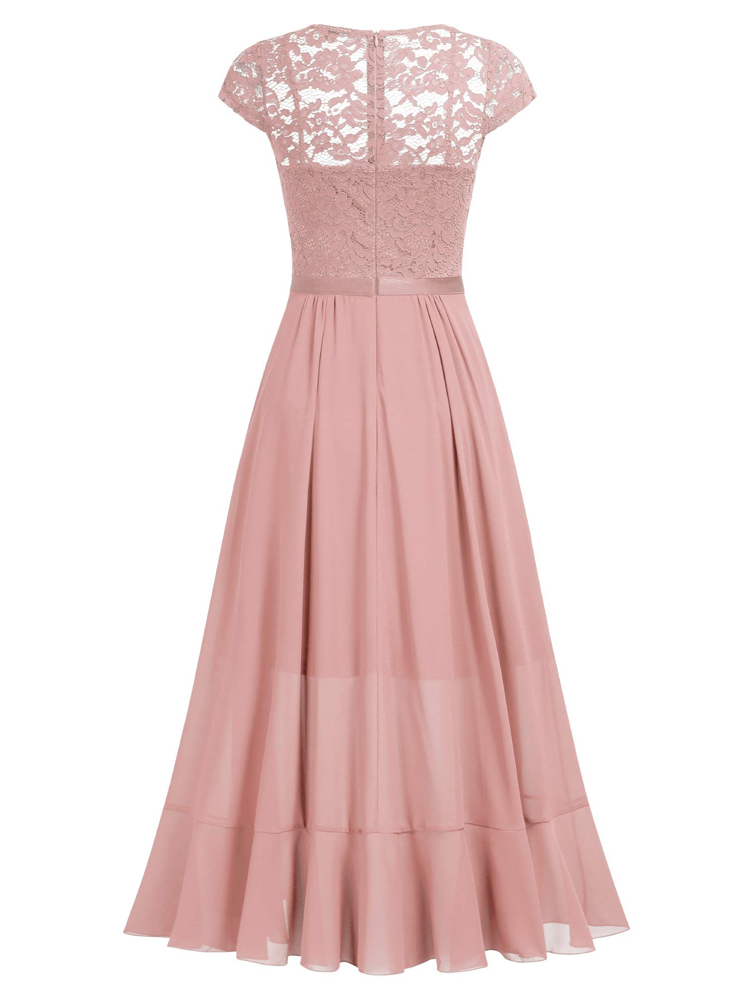 Miusol Women's V Neck Elegant Lace Ruffle Bridesmaid Maxi Dress (Large, Pink)