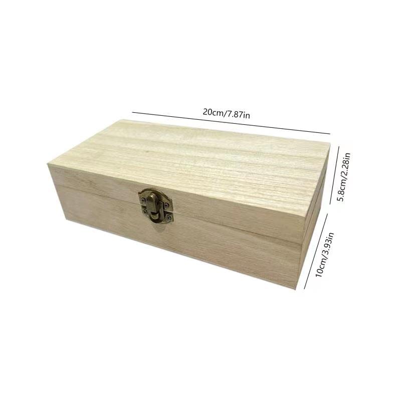 NA Unfinished wooden box, 8x4x2.3 inch storage box with hinge lid, small wooden box with rectangular souvenir and craft, craft DIY gift box, Wood color (002)