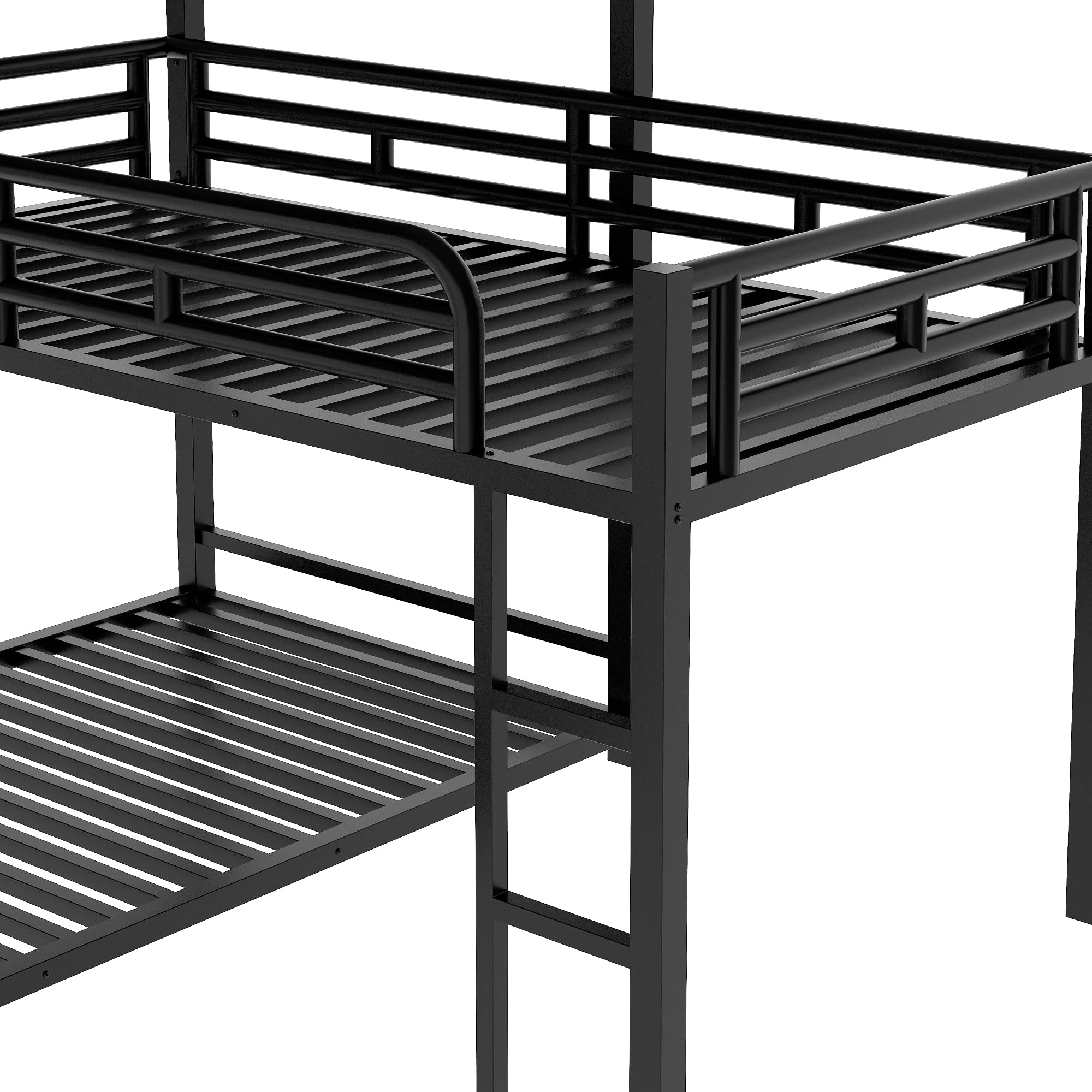 VOGU Metal Twin Over Bunk Bed, L-Shaped Triple Bunk Bed Attached Twin Loft Bed, Triple Bunk Bed Frame with LadderFull-Length Guardrails, Maximum Load 400 lbs for Kids Teens Adults, Black(Triple Bed)