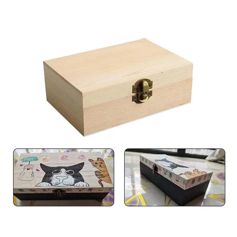 NA Unfinished wooden box, 8x4x2.3 inch storage box with hinge lid, small wooden box with rectangular souvenir and craft, craft DIY gift box, Wood color (002)