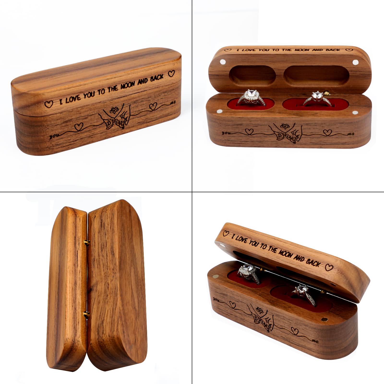 Yhwocd ring box for proposal & engagement ring box & ring box for wedding ceremony,ring bearer box for 2 slots, wooden ring box,Rectangular wedding ring pillow(RED