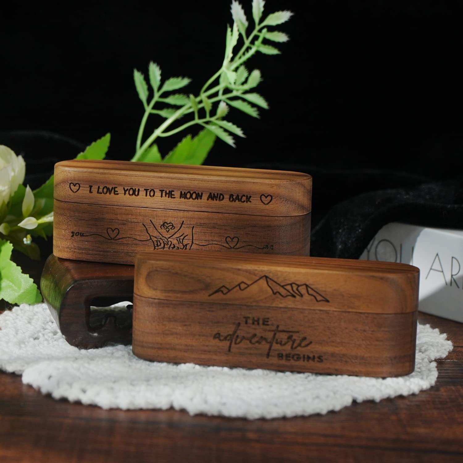 Yhwocd ring box for proposal & engagement ring box & ring box for wedding ceremony,ring bearer box for 2 slots, wooden ring box,Rectangular wedding ring pillow(RED