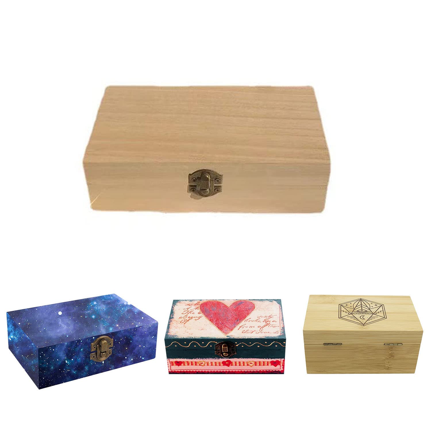 NA Unfinished wooden box, 8x4x2.3 inch storage box with hinge lid, small wooden box with rectangular souvenir and craft, craft DIY gift box, Wood color (002)