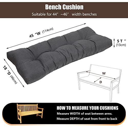 RACE LEAF Bench Cushion 45" x 18" Grey, Outdoor/Indoor Water Resistant Bench Seat Pads, Tufted Loveseat Cushion for Swing, Wicker, Garden Bench, Indoor, Shoe Storage, Window, Piano