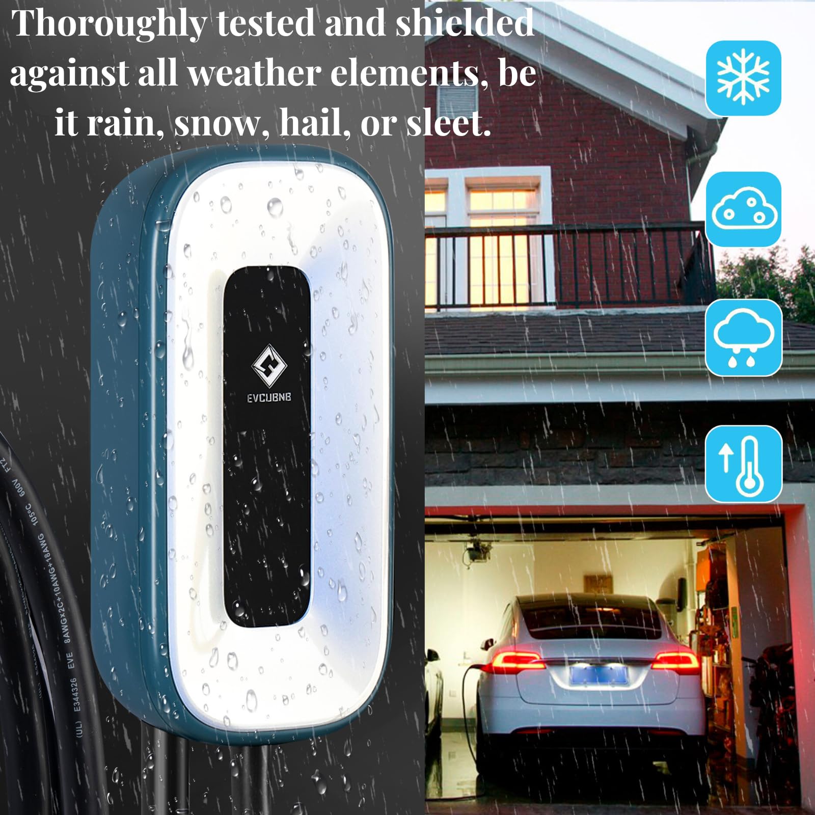 EVCUBNB EV Charger Level 2, Ultra Compact, Up to 50 Amp Charging Station for Home, 240V EVSE, Indoor/Outdoor, 23Ft Cable Level 2 EV Charger, Direct Charging,NEMA 14-50 Plug(4-Prong) or Hardwired