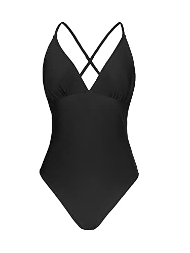 CUPSHE Women's One Piece Swimsuit Ruffle Deep V Neck Strappy Swimwear Bathing Suits Camel,M