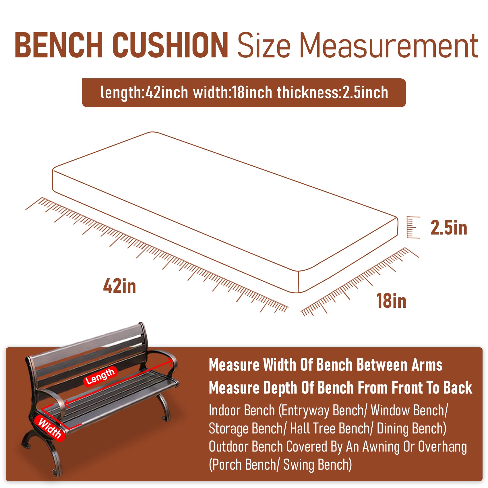 Focuprodu Bench Cushion 42 inch, Patio Furniture Cushions, Personalized Custom Non-Slip Durable Window Cushions Chair Cushions. (42x18x2.5, Dark Grey)