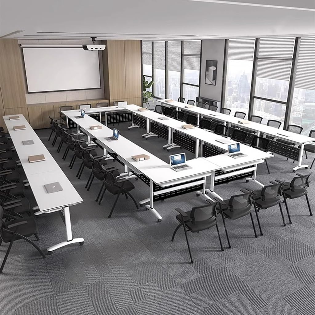 3 pcs Foldable Meeting Table,Flip Top Mobile Training Table with Modesty and Lockable Wheels, for Conference Rooms,Training Rooms,Media Centers,Classrooms (Color : A, Size : 120 * 60 * 75cm)