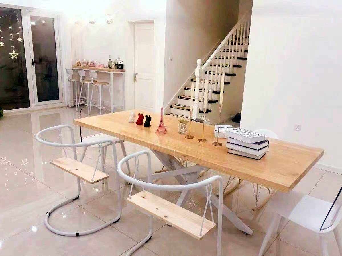 SUSUO 6.5ft x 31.5 inch Rectangle Solid Wood Dining Table Modern Dining Table Leisure Coffee Table in Modern White, Stylish Kitchen Dining Room Office Room Furniture