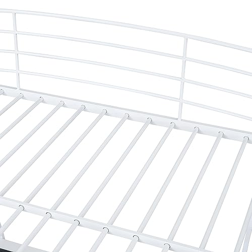 EMKK Full Size Loft Bed with 4 Layers of Shelves and L-Shaped Desk, Stylish Metal Frame Bed with a Set of Sockets, USB Ports and and Wireless Charging