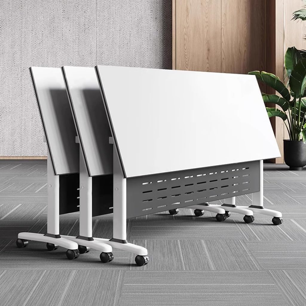 3 pcs Foldable Meeting Table,Flip Top Mobile Training Table with Modesty and Lockable Wheels, for Conference Rooms,Training Rooms,Media Centers,Classrooms (Color : A, Size : 120 * 60 * 75cm)