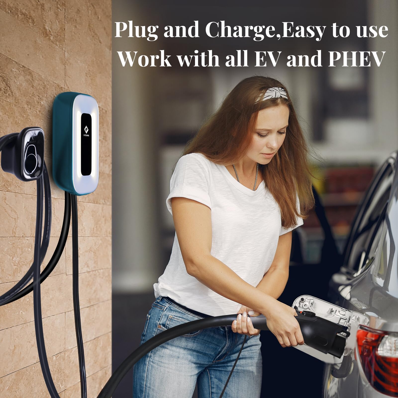 EVCUBNB EV Charger Level 2, Ultra Compact, Up to 50 Amp Charging Station for Home, 240V EVSE, Indoor/Outdoor, 23Ft Cable Level 2 EV Charger, Direct Charging,NEMA 14-50 Plug(4-Prong) or Hardwired