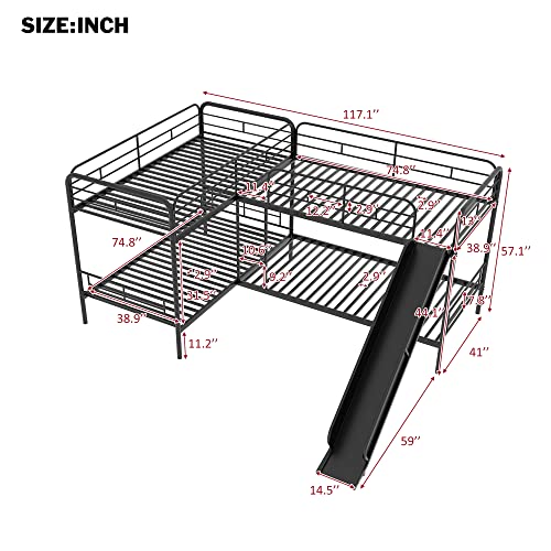 Merax Metal L-Shaped Bunk Bed with Slide and Ladder